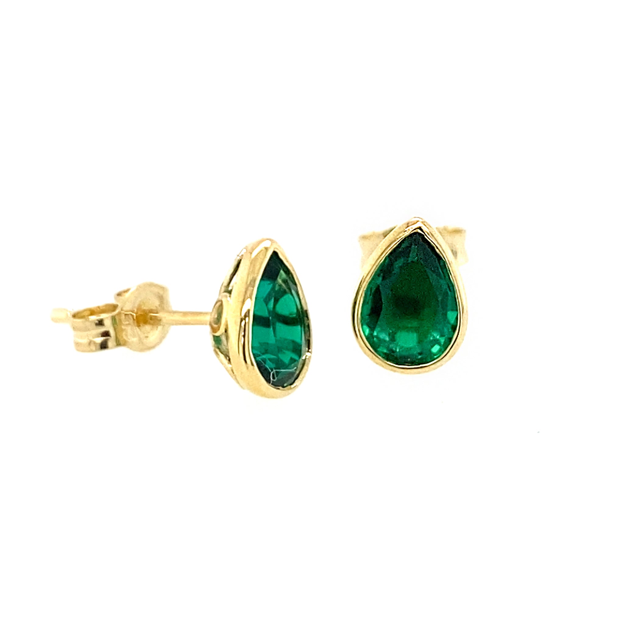 9ct Yellow Gold Emerald Stud Earrings