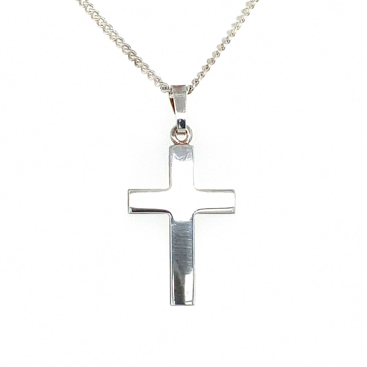 Sterling Silver Medium Size Cross Pendant Flat Profile – Stephens Jewellers