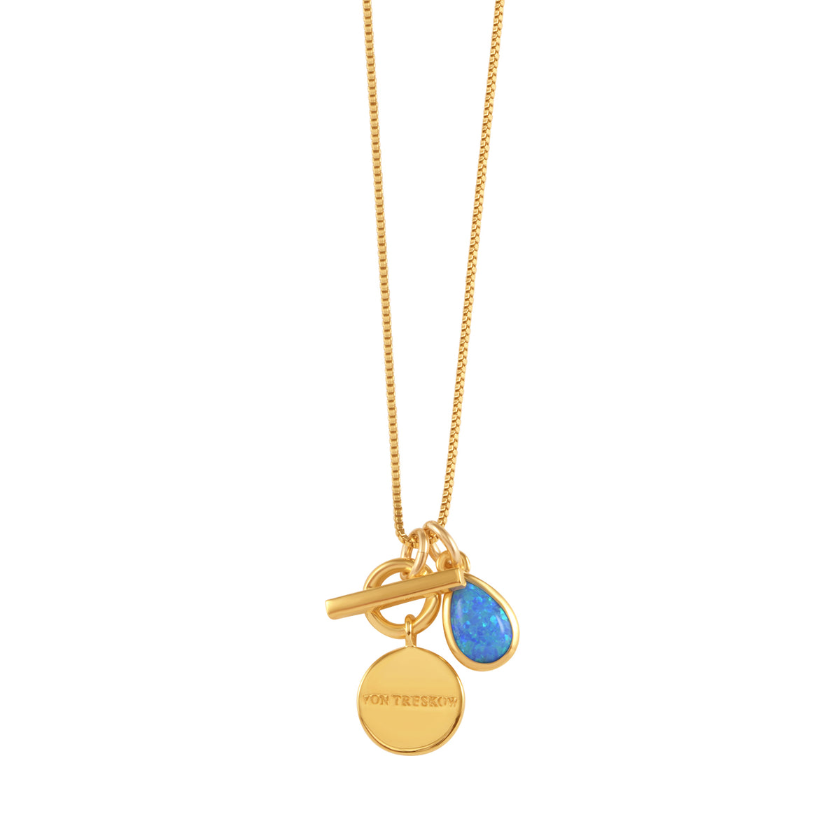 Von Treskow - Yellow Gold Filled Chain Necklace With Opal Drop ...