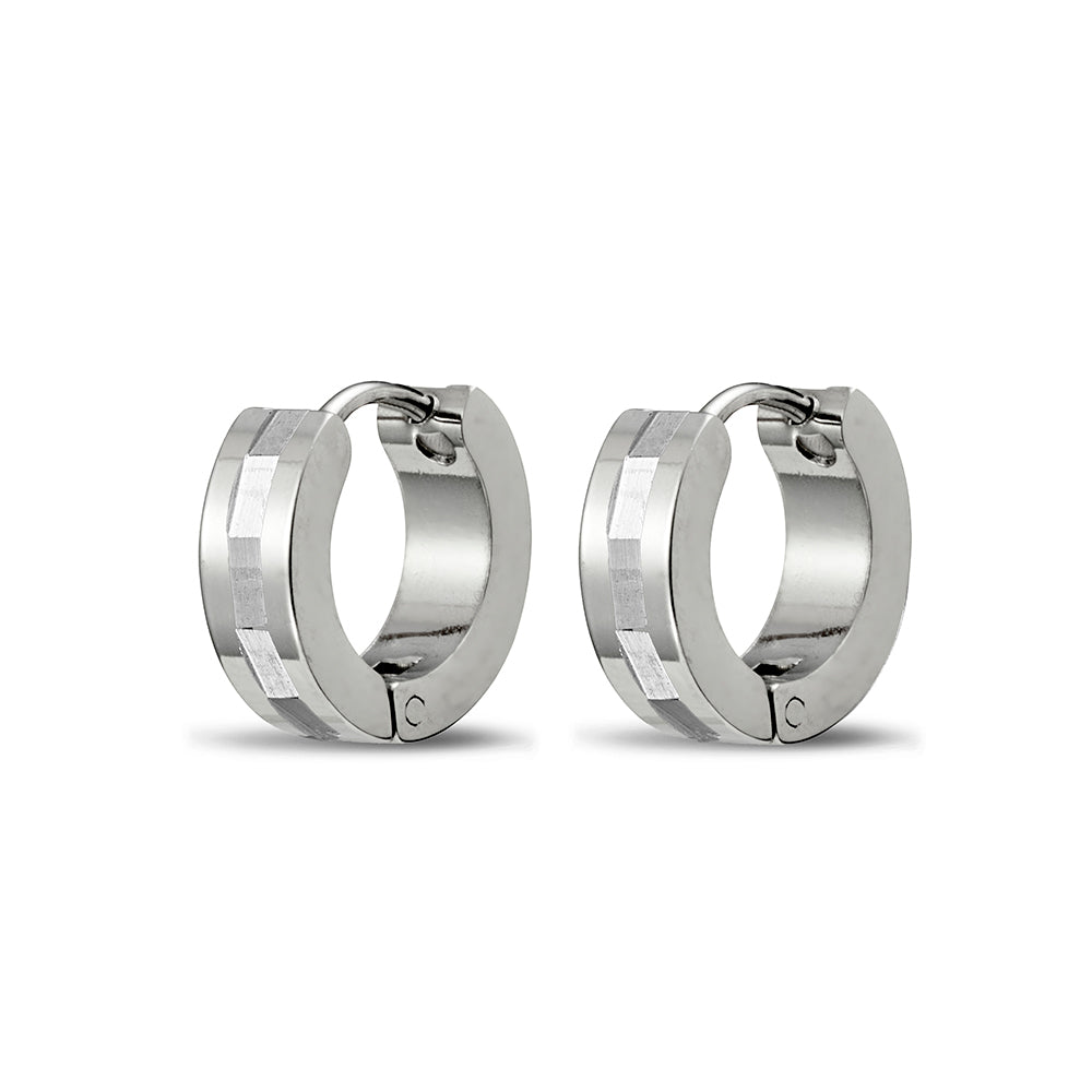 Stainless Steel Huggies with stripe – Stephens Jewellers